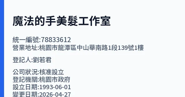 魔法的手美髮工作室的照片-統編 78833612(桃園市) 公司登記資料與營業項目詳細圖表