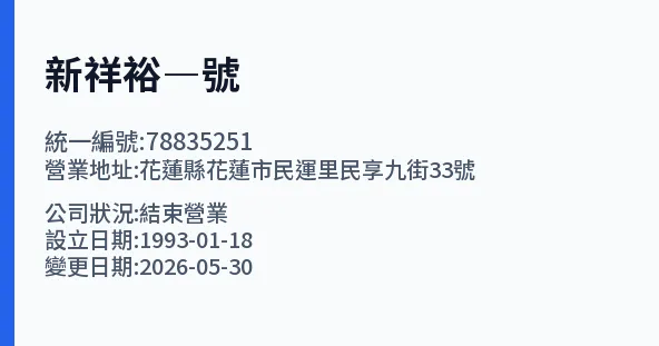新祥裕―號的照片-統編 78835251(花蓮縣) 公司登記資料與營業項目詳細圖表