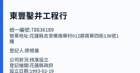 東豐鑿井工程行的照片-統編 78836189(花蓮縣) 公司登記資料與營業項目詳細圖表