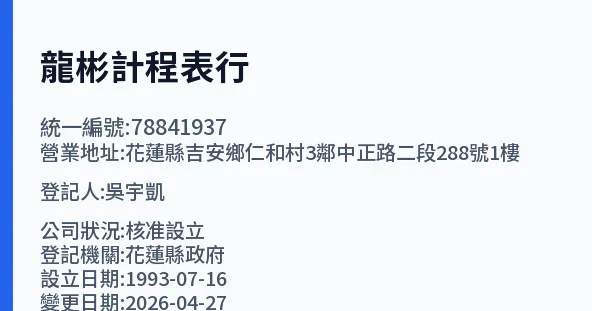 龍彬計程表行的照片-統編 78841937(花蓮縣) 公司登記資料與營業項目詳細圖表