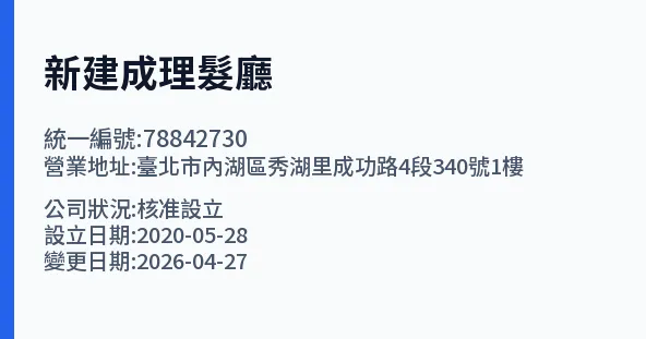 新建成理髮廳的照片-統編 78842730(臺北市) 公司登記資料與營業項目詳細圖表