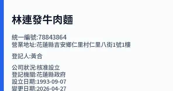 林連發牛肉麵的照片-統編 78843864(花蓮縣) 公司登記資料與營業項目詳細圖表