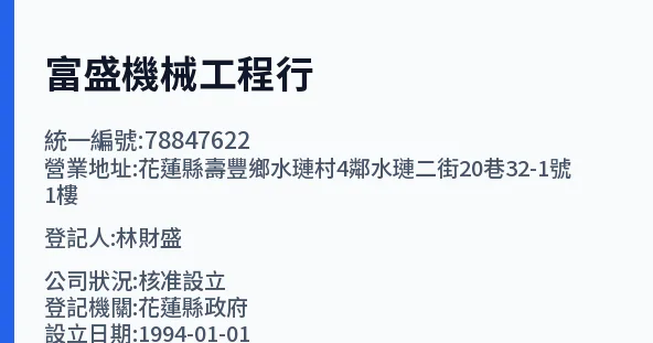 富盛機械工程行的照片-統編 78847622(花蓮縣) 公司登記資料與營業項目詳細圖表