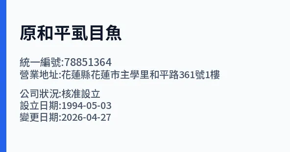 原和平虱目魚的照片-統編 78851364(花蓮縣) 公司登記資料與營業項目詳細圖表