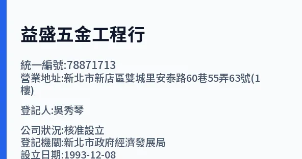 益盛五金工程行的照片-統編 78871713(新北市) 公司登記資料與營業項目詳細圖表
