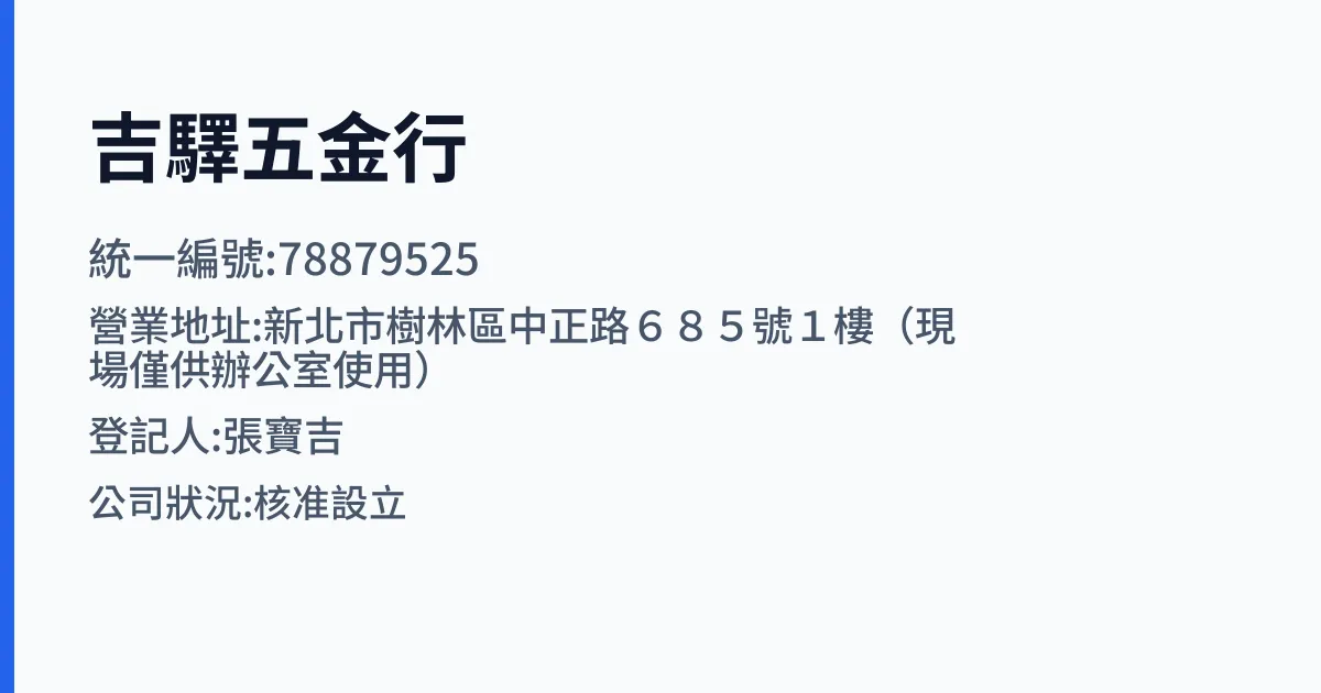 吉驛五金行 - 統編 78879525(新北市) 公司登記資料與營業項目詳細圖表