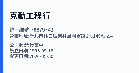 克勤工程行的照片-統編 78879742(新北市) 公司登記資料與營業項目詳細圖表