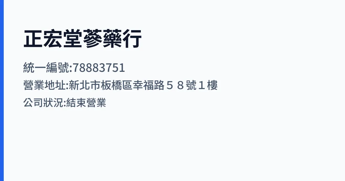 正宏堂蔘藥行 - 統編 78883751(新北市) 公司登記資料與營業項目詳細圖表
