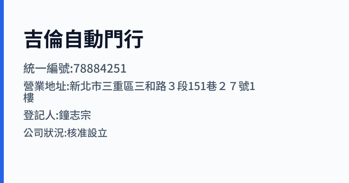 吉倫自動門行 - 統編 78884251(新北市) 公司登記資料與營業項目詳細圖表