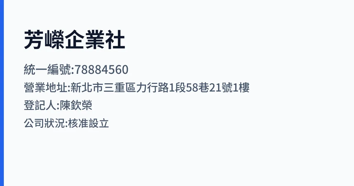 芳嶸企業社 - 統編 78884560(新北市) 公司登記資料與營業項目詳細圖表