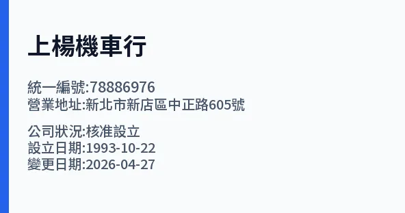 上楊機車行的照片-統編 78886976(新北市) 公司登記資料與營業項目詳細圖表