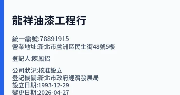 龍祥油漆工程行的照片-統編 78891915(新北市) 公司登記資料與營業項目詳細圖表