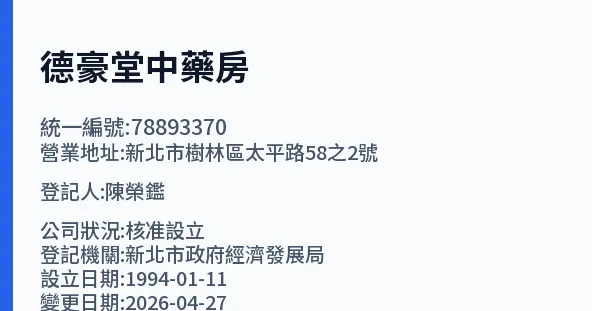 德豪堂中藥房的照片-統編 78893370(新北市) 公司登記資料與營業項目詳細圖表