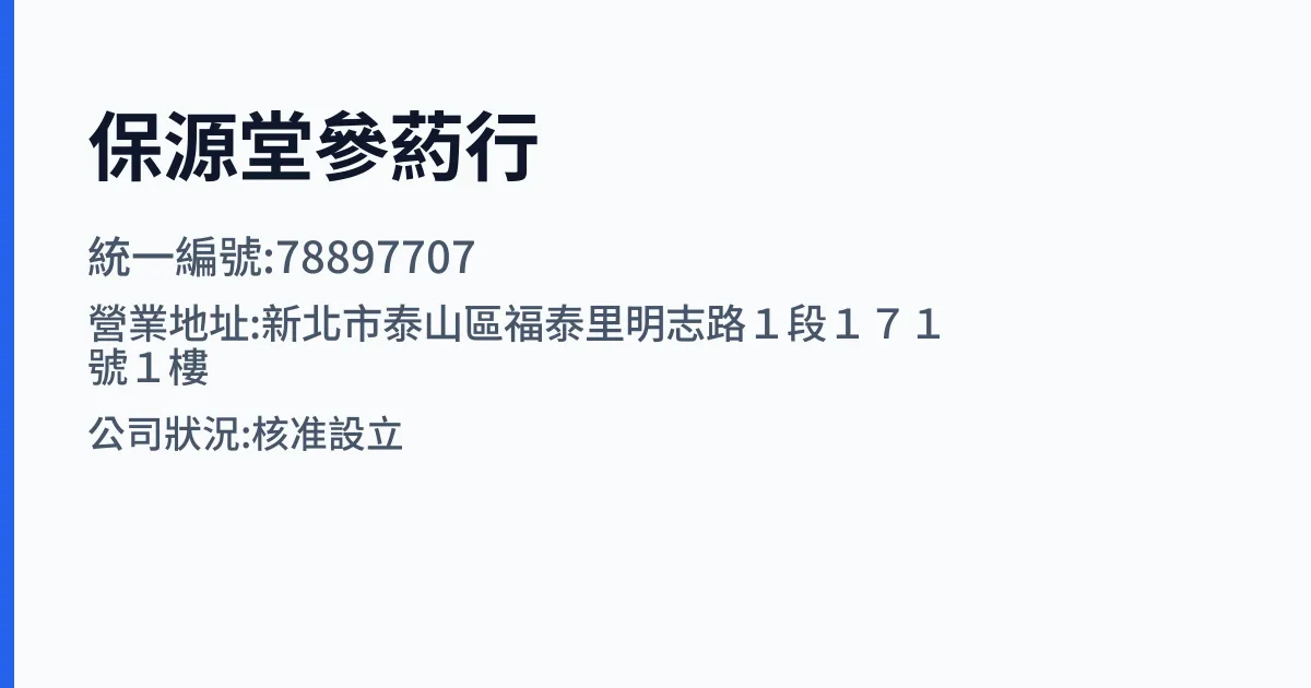 保源堂參葯行 - 統編 78897707(新北市) 公司登記資料與營業項目詳細圖表