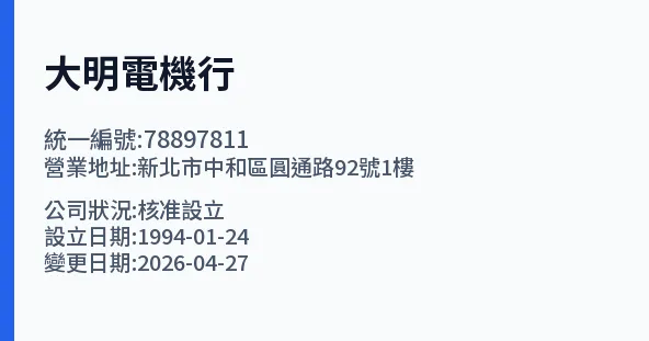 大明電機行的照片-統編 78897811(新北市) 公司登記資料與營業項目詳細圖表