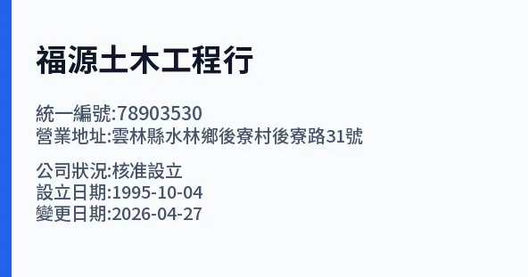 福源土木工程行的照片-統編 78903530(雲林縣) 公司登記資料與營業項目詳細圖表
