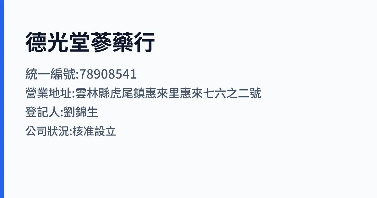 德光堂蔘藥行 - 統編 78908541(雲林縣) 公司登記資料與營業項目詳細圖表