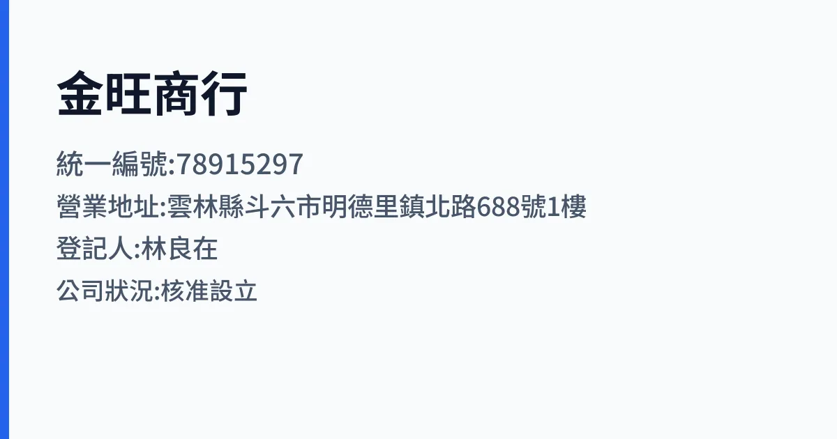 金旺商行 - 統編 78915297(雲林縣) 公司登記資料與營業項目詳細圖表