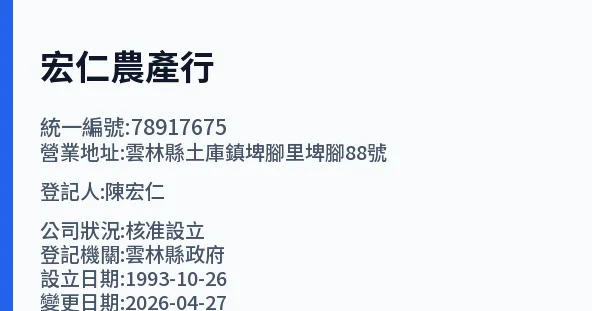 宏仁農產行的照片-統編 78917675(雲林縣) 公司登記資料與營業項目詳細圖表