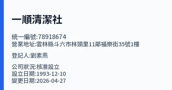 一順清潔社的照片-統編 78918674(雲林縣) 公司登記資料與營業項目詳細圖表