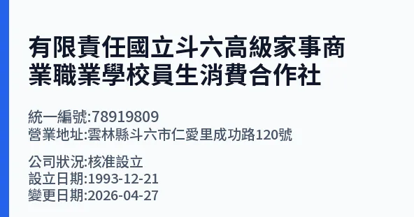 有限責任國立斗六高級家事商業職業學校員生消費合作社的照片-統編 78919809(雲林縣) 公司登記資料與營業項目詳細圖表