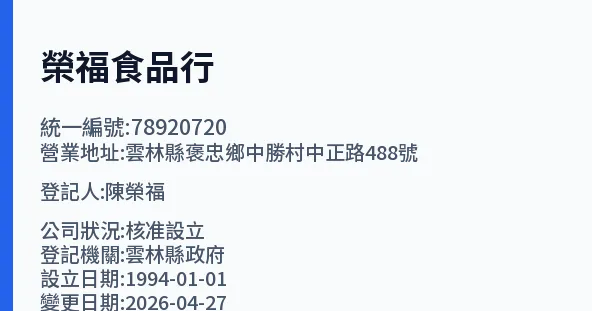 榮福食品行的照片-統編 78920720(雲林縣) 公司登記資料與營業項目詳細圖表