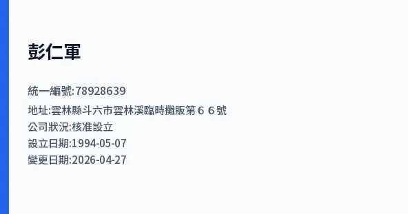 彭仁軍的照片-統編 78928639(雲林縣) 公司登記資料與營業項目詳細圖表