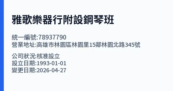 雅歌樂器行附設鋼琴班的照片-統編 78937790(高雄市) 公司登記資料與營業項目詳細圖表