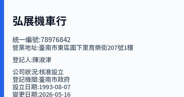 弘展機車行的照片-統編 78976842(臺南市) 公司登記資料與營業項目詳細圖表