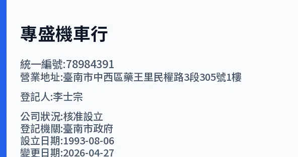 專盛機車行的照片-統編 78984391(臺南市) 公司登記資料與營業項目詳細圖表