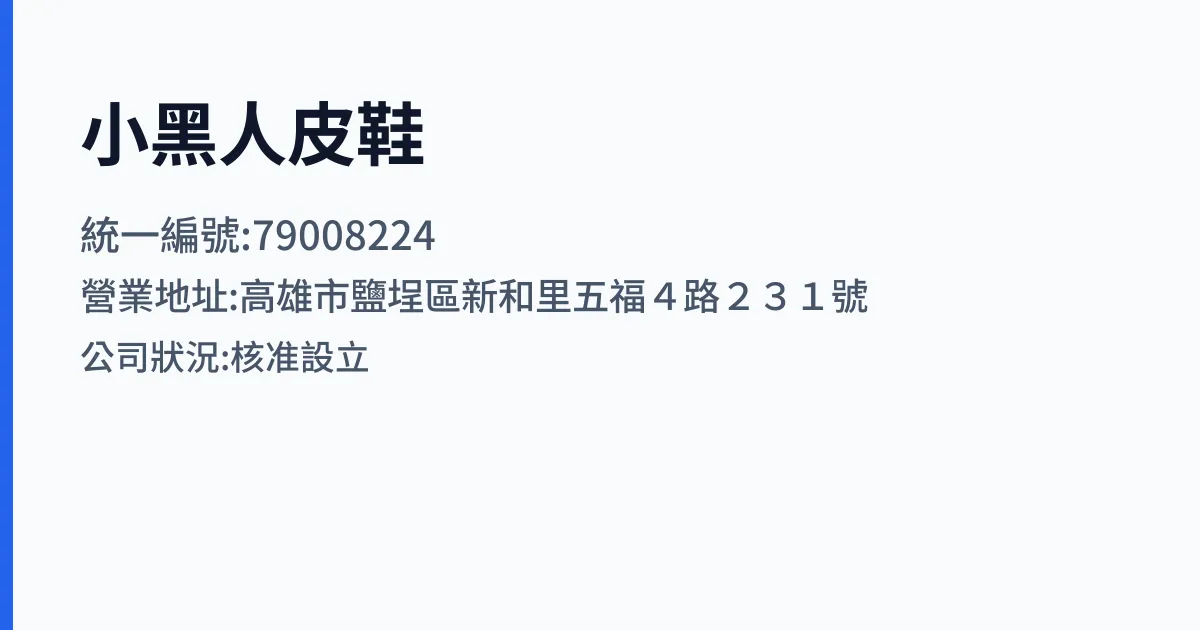 小黑人皮鞋 - 統編 79008224(高雄市) 公司登記資料與營業項目詳細圖表