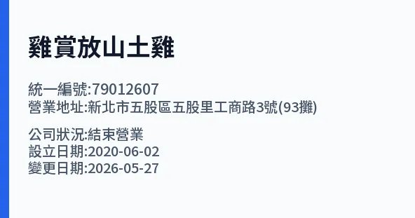 雞賞放山土雞的照片-統編 79012607(新北市) 公司登記資料與營業項目詳細圖表