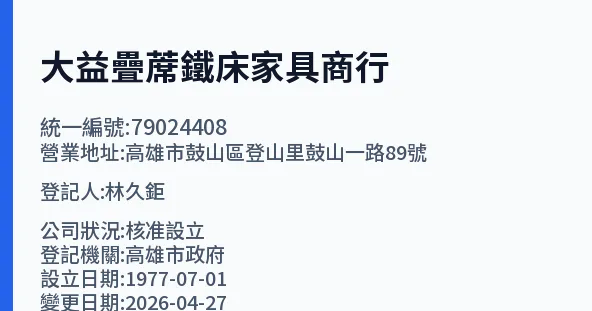 大益疊蓆鐵床家具商行的照片-統編 79024408(高雄市) 公司登記資料與營業項目詳細圖表