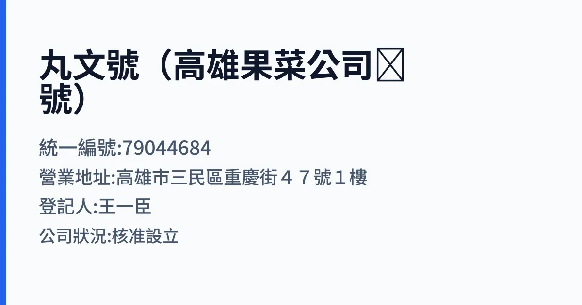 丸文號（高雄果菜公司號） - 統編 79044684(高雄市) 公司登記資料與營業項目詳細圖表