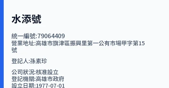 水添號的照片-統編 79064409(高雄市) 公司登記資料與營業項目詳細圖表