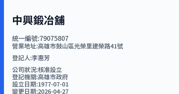 中興鍛冶舖的照片-統編 79075807(高雄市) 公司登記資料與營業項目詳細圖表