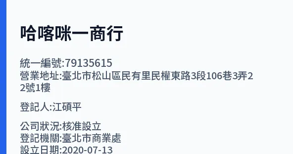 哈喀咪一商行的照片-統編 79135615(臺北市) 公司登記資料與營業項目詳細圖表