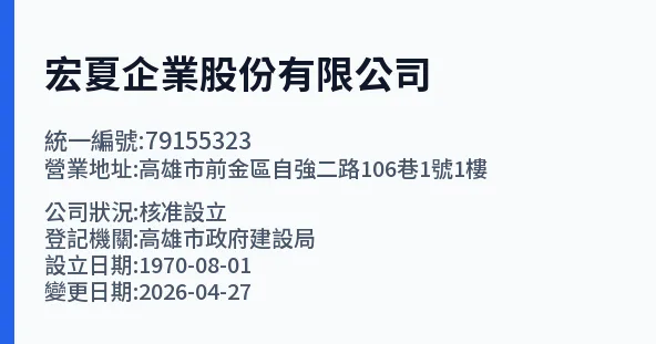 宏夏企業股份有限公司的照片-統編 79155323(高雄市) 公司登記資料與營業項目詳細圖表