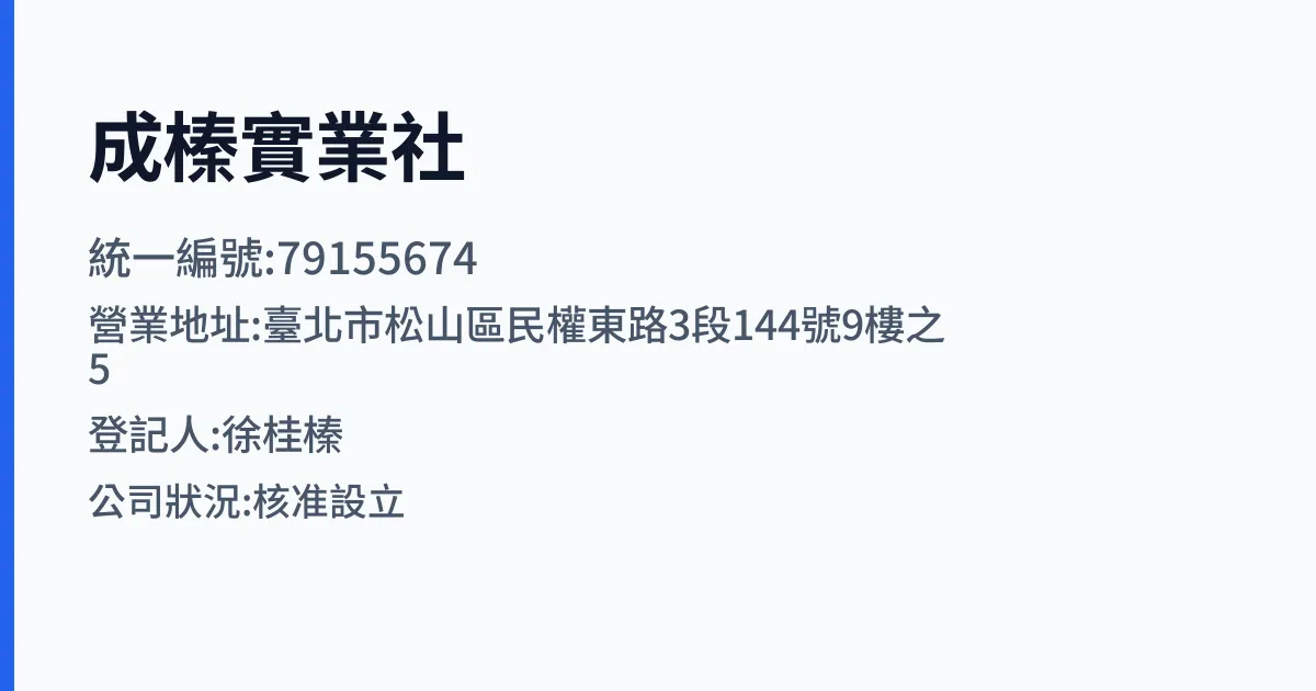 成榛實業社 - 統編 79155674(臺北市) 公司登記資料與營業項目詳細圖表
