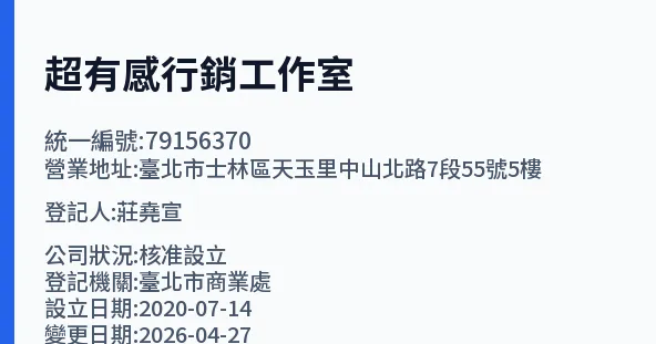 超有感行銷工作室的照片-統編 79156370(臺北市) 公司登記資料與營業項目詳細圖表