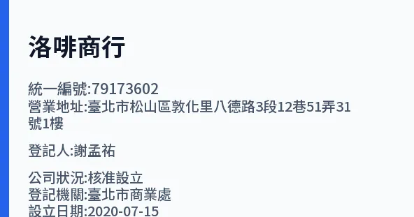 洛啡商行的照片-統編 79173602(臺北市) 公司登記資料與營業項目詳細圖表