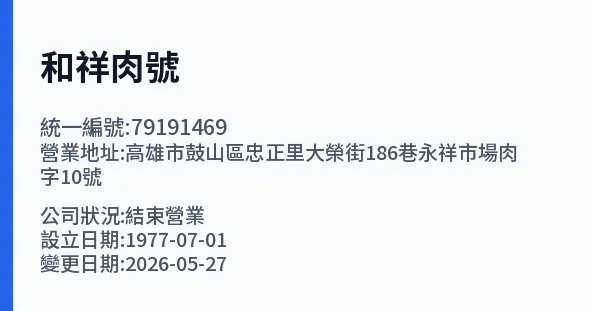 和祥肉號的照片-統編 79191469(高雄市) 公司登記資料與營業項目詳細圖表