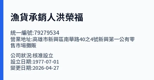 漁貨承銷人洪榮福的照片-統編 79279534(高雄市) 公司登記資料與營業項目詳細圖表