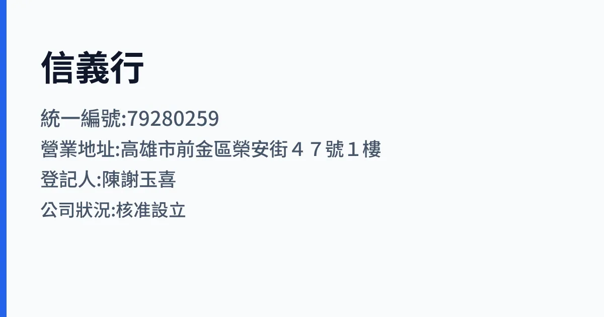 信義行 - 統編 79280259(高雄市) 公司登記資料與營業項目詳細圖表