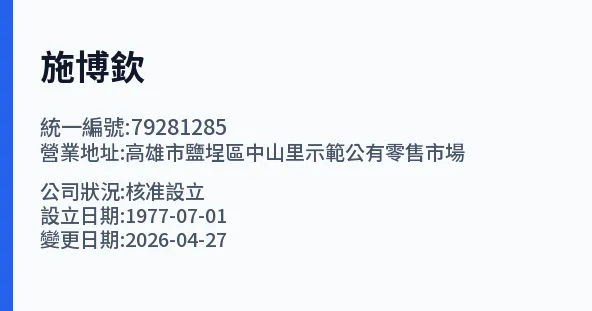 施博欽的照片-統編 79281285(高雄市) 公司登記資料與營業項目詳細圖表