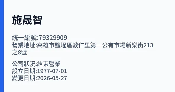 施晟智的照片-統編 79329909(高雄市) 公司登記資料與營業項目詳細圖表