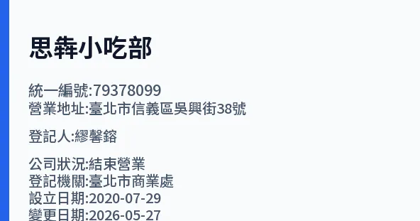 思犇小吃部的照片-統編 79378099(臺北市) 公司登記資料與營業項目詳細圖表