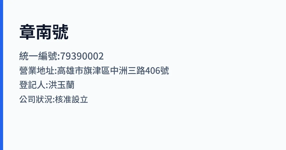 章南號 - 統編 79390002(高雄市) 公司登記資料與營業項目詳細圖表