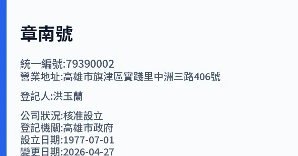 章南號的照片-統編 79390002(高雄市) 公司登記資料與營業項目詳細圖表