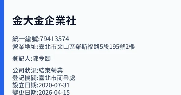 金大金企業社的照片-統編 79413574(臺北市) 公司登記資料與營業項目詳細圖表